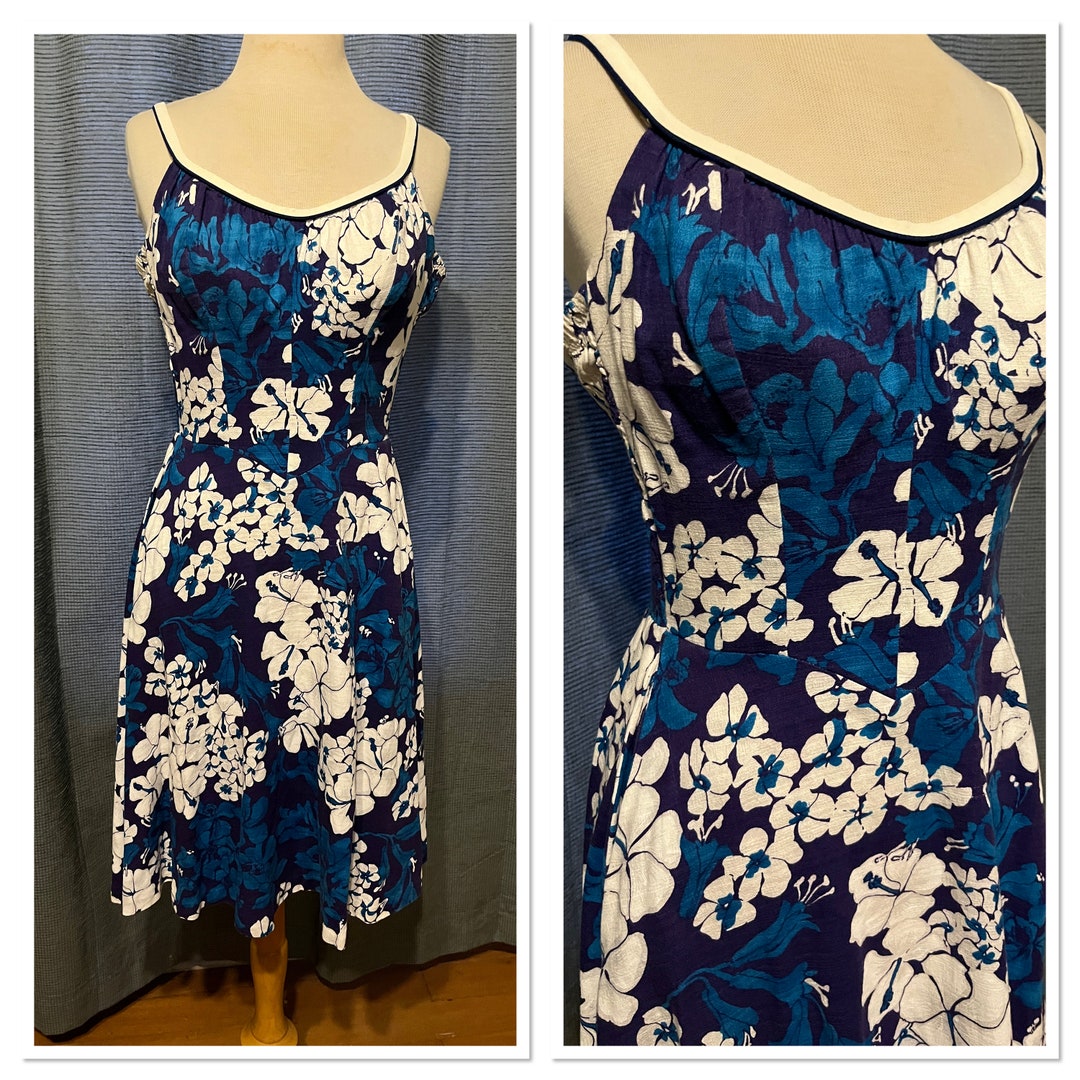 70s Floral Swim Sundress by Deweese Design in Blue, Purple, White ...