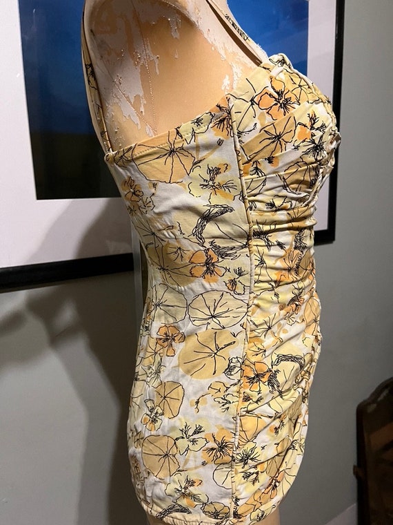 Pale Yellow Abstract Floral Poppy One-Piece 50s Swims… - Gem