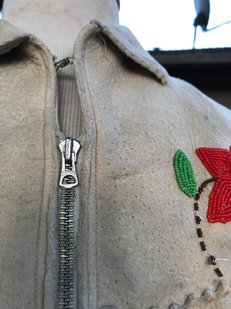 30s Beaded Hide Cree Jacket Traditional First Nations Fringed Etsy