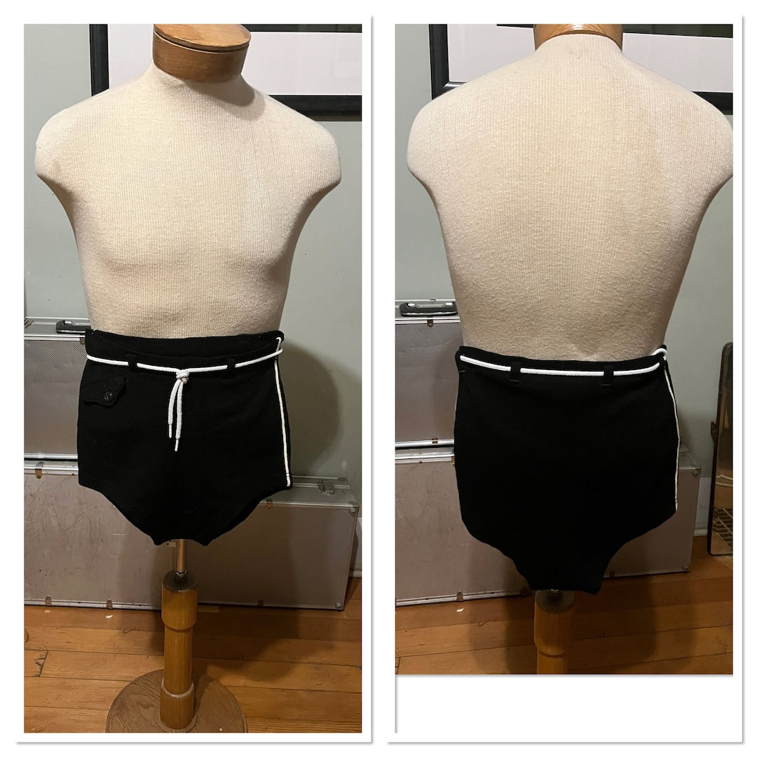 1940s Belted Men's Swim Trunks by Swimaway/black Wool Swimsuit With Key ...
