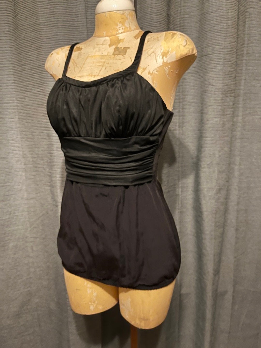 50s Black Sculptured Rose Marie Reid One-piece Swimsuit With Cummerbund ...