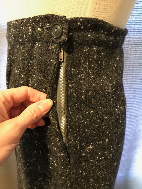 Fleck Pattern 50s Wool Wiggle Skirt, Nubby 50s Charco… - Gem