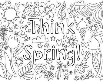 Black & White Think Positive Coloring Page Single Page Digital PDF ...