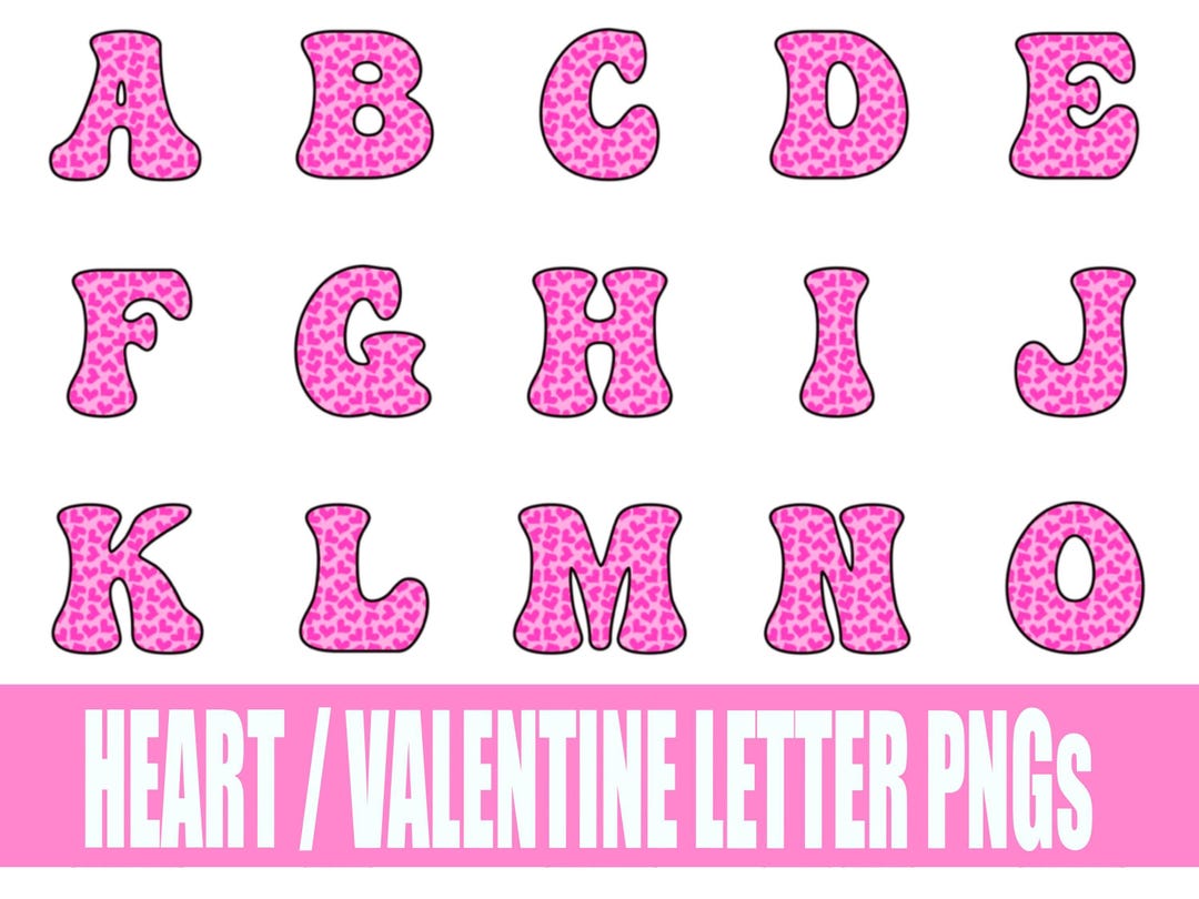 Heart Valentine Alphabet PNG Pack | Pink Letter Bundle (digital ...