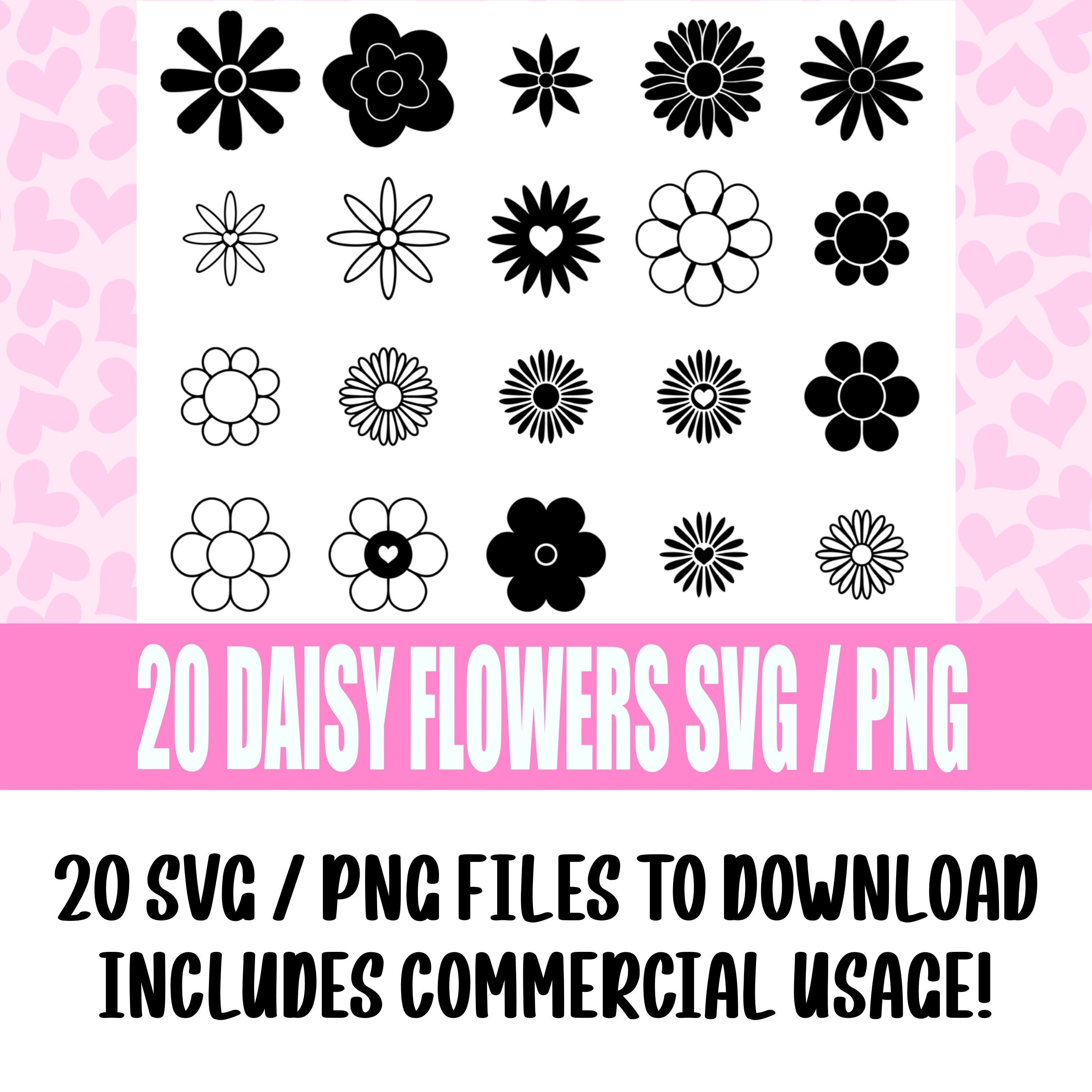 20 Daisy Flower Svgs / Png Pack Bundle Digital Download, Flower Doodle ...