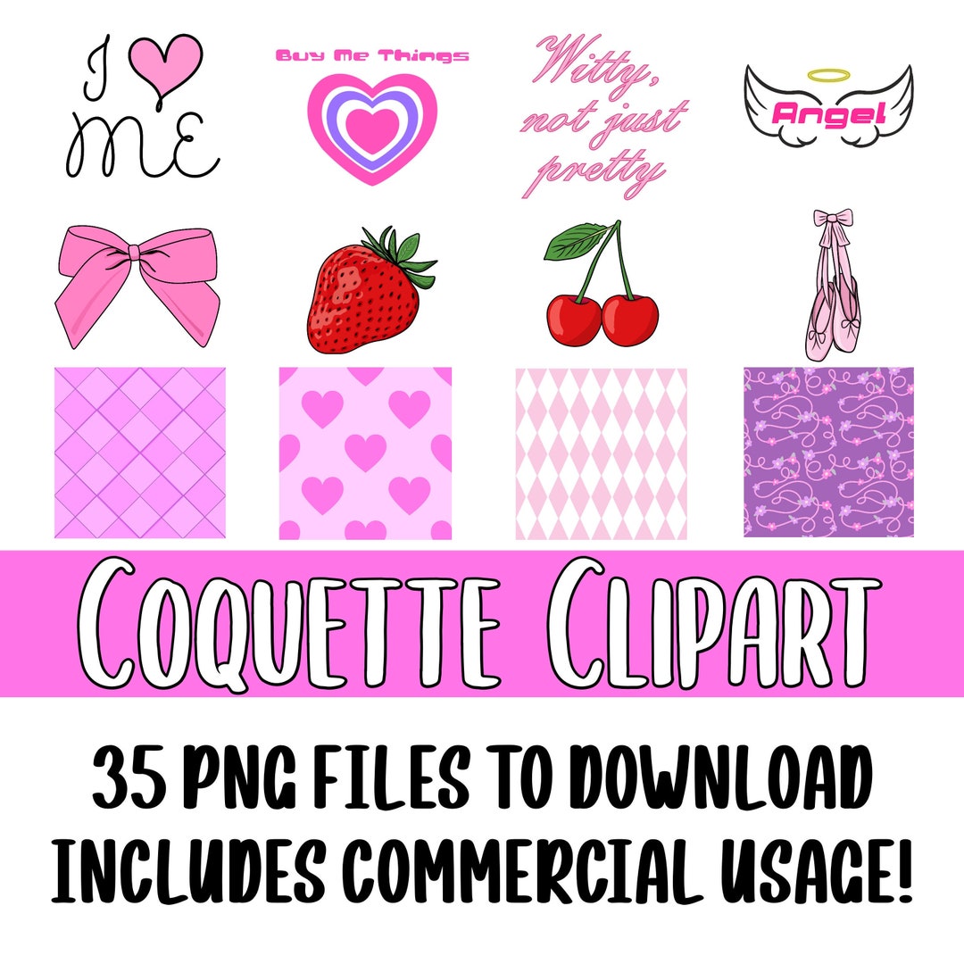 Coquette & Retro Clipart PNG - Includes Seamless Patterns, Various ...