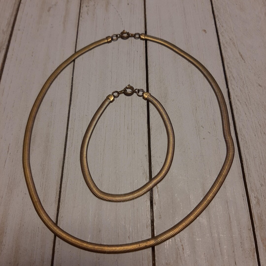 Vintage 80s NOS 16 Inch Snake Chain Necklace Puffed Herringbone and ...
