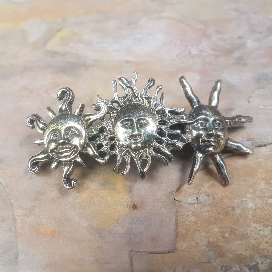 Vintage NOS Metal Pewter Three-faced Sun Hair Barrette - Etsy