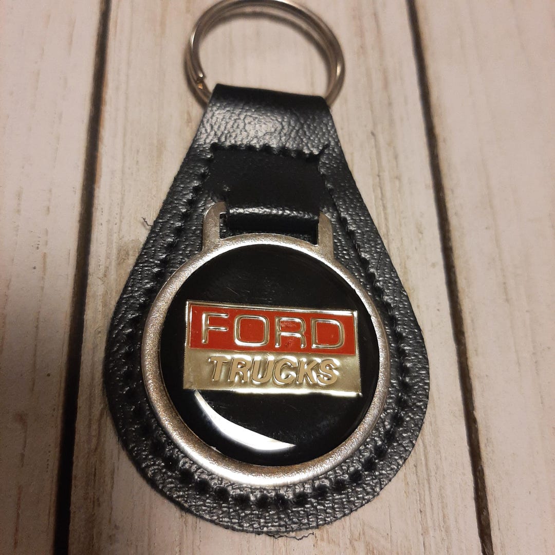 Vintage Black Vinyl Faux Leather 1970s Ford Trucks Advertising Keychain ...