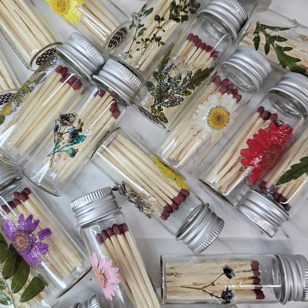 Match Stick Jar, 13 Matches With a Striker Bottom, Floral or Fauna ...