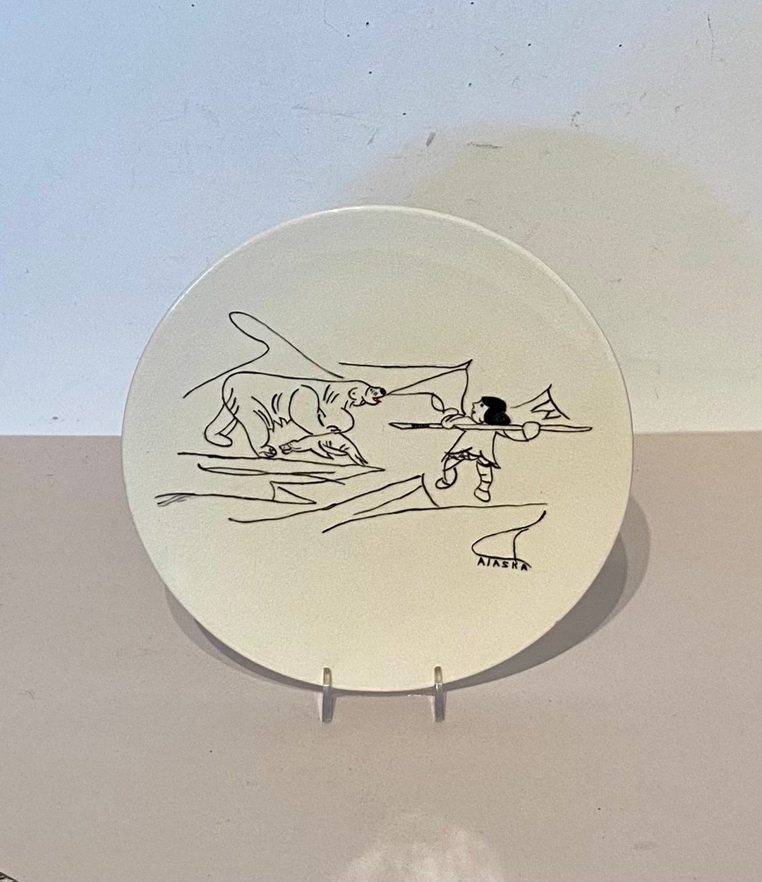 USA Alaskan Plate. Inuit - Eskimo Hunter With Arctic Polar Bear and ...