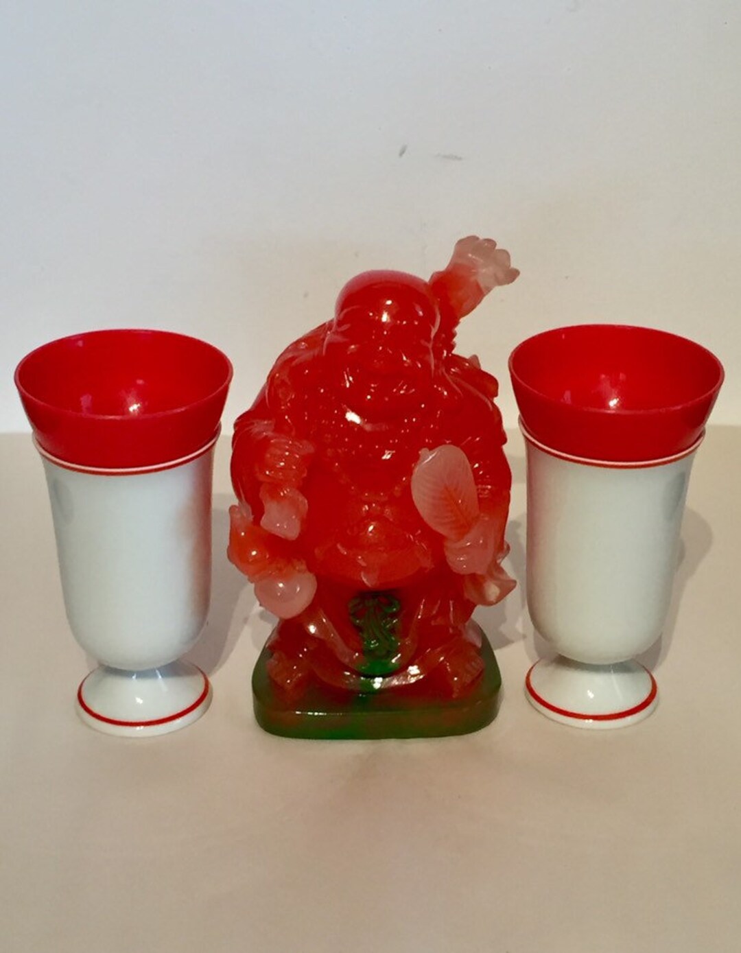 Chinese Happy Buddha Red Glass Figure - Etsy