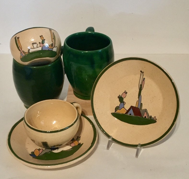 Mexican Green Drip-ware Ceramic Mugs Set/2 - Etsy