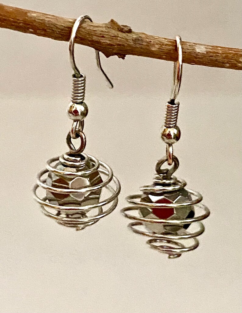 USA Spiral Wire Caged Faceted Bead Earrings - Etsy UK