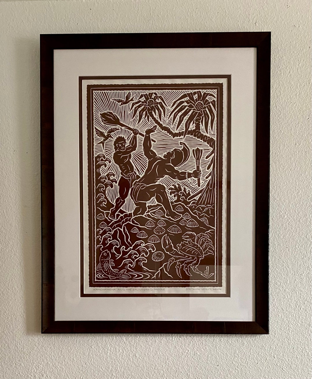 USA Hawaiian Block Print Kamehameha and the Splintered Paddle by ...