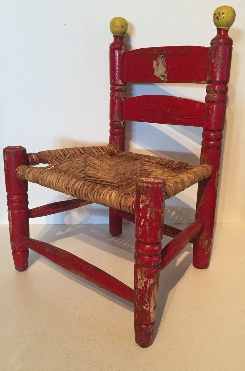 Mexican Red Painted Wooden Childs Chair | Etsy
