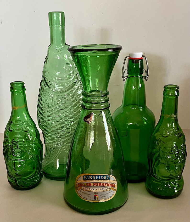 Italian Mirafiore Chianti Green Glass Wine Carafe - Etsy