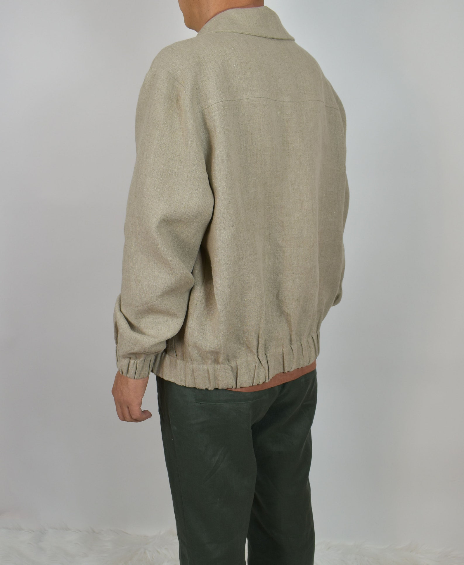 Men's Linen Jacket / Linen Bomber Jacket / Button Front / Patch Pockets ...