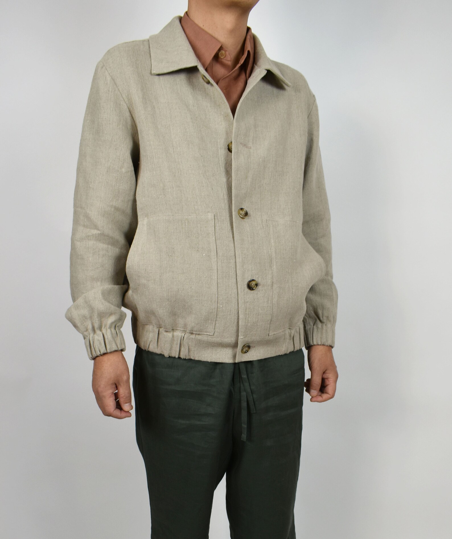 Men's Linen Jacket / Linen Bomber Jacket / Button Front / | Etsy