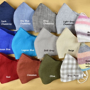Linen Cotton 2 Layer Face Mask / Easy Breath / Filter Pockets / Nose ...