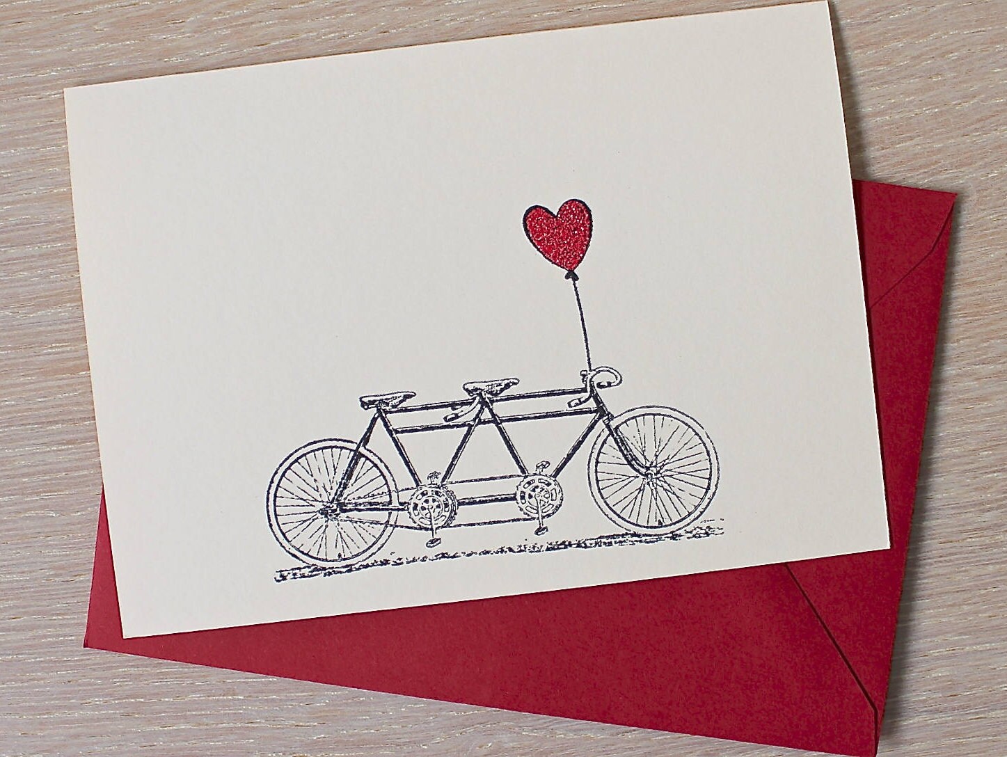 Handmade Tandem Bike Card With Heart, Tandem Bicycle Card, Card With ...