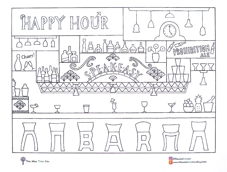 Speakeasy Printable Colouring Placemat, Bar Colouring Page, Coloring ...