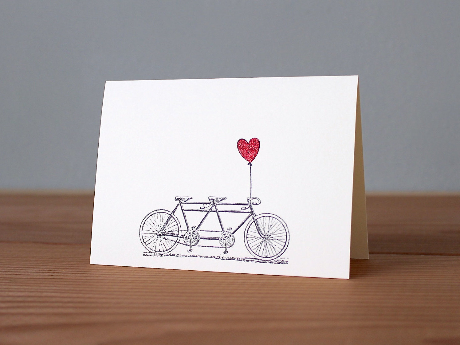 Handmade Tandem Bike Card With Heart, Tandem Bicycle Card, Card With ...