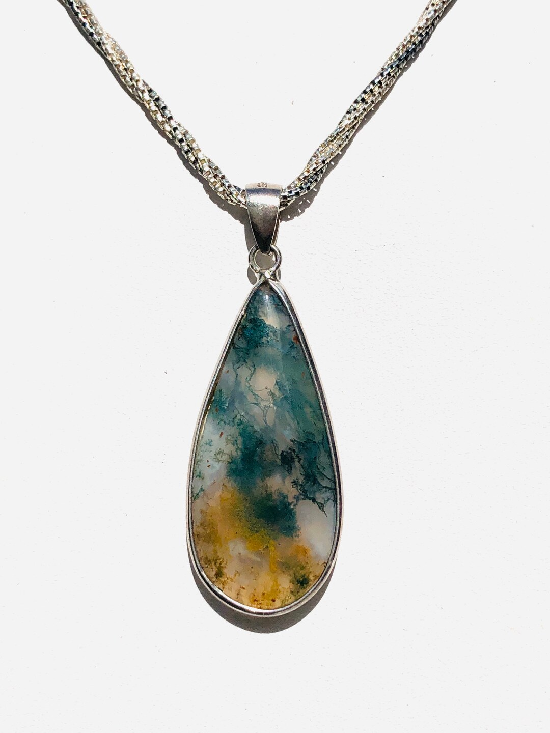 Pendant Plume Agate Set in Sterling Spectacle Setting on Bicolor ...