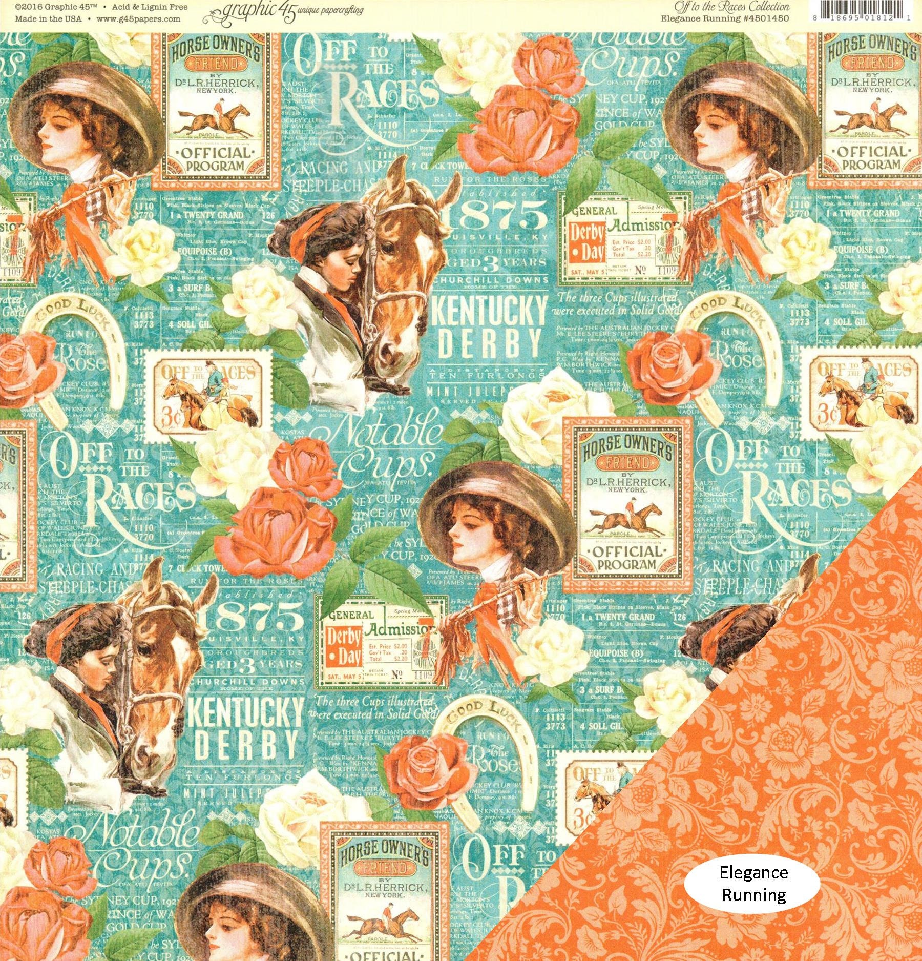 Graphic 45 off to the Races Collection—12x12 Double-sided Loose Sheets ...