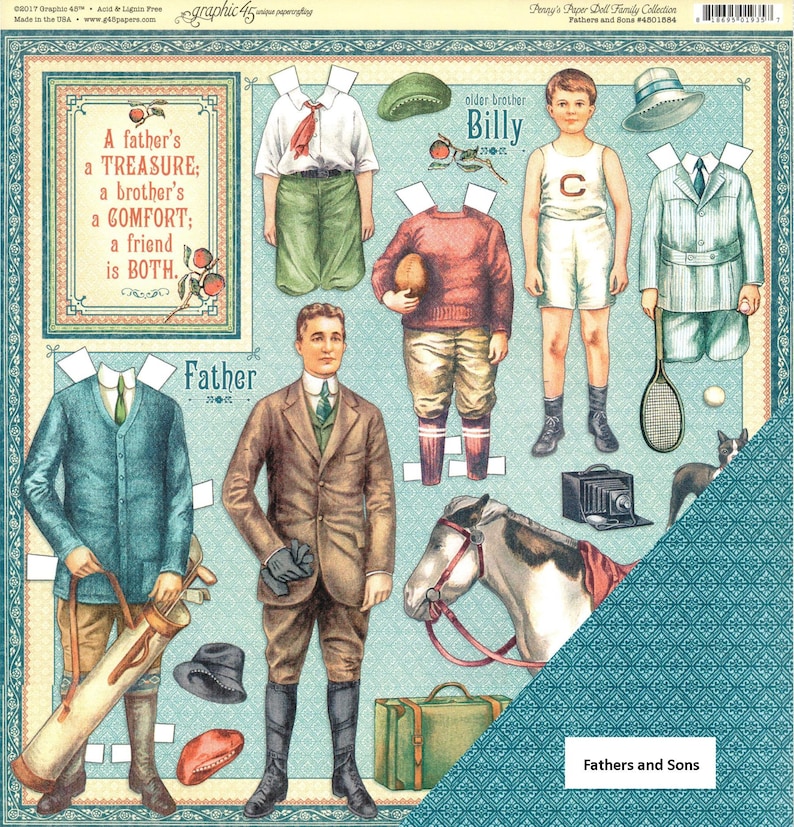 Graphic 45 Penny's Paper Doll Family: Fathers and Sons 12x12 Double ...