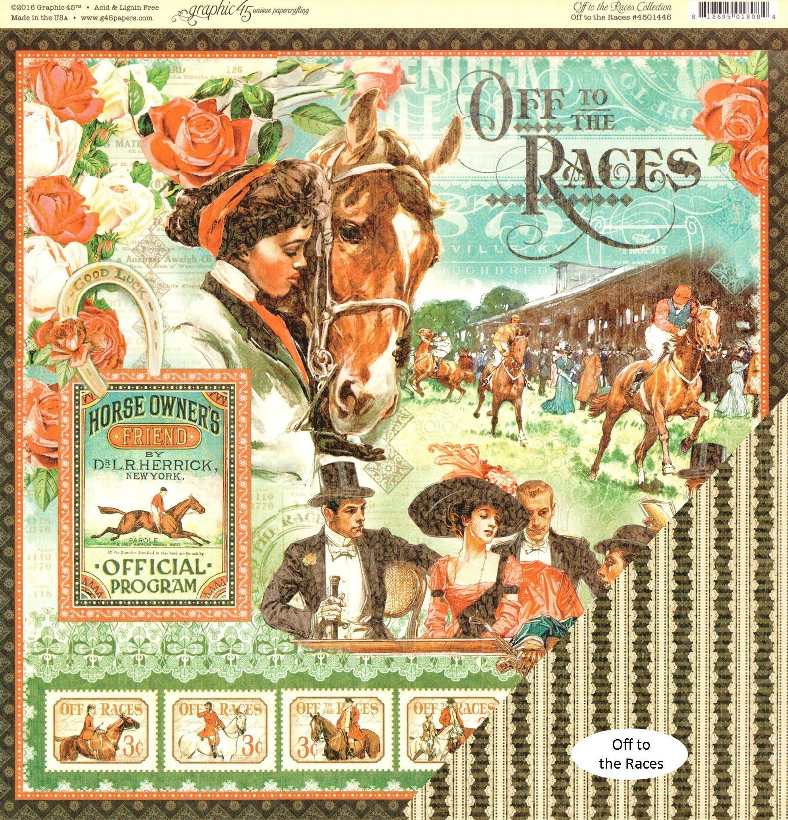Graphic 45 off to the Races Collection—12x12 Double-sided Loose Sheets ...