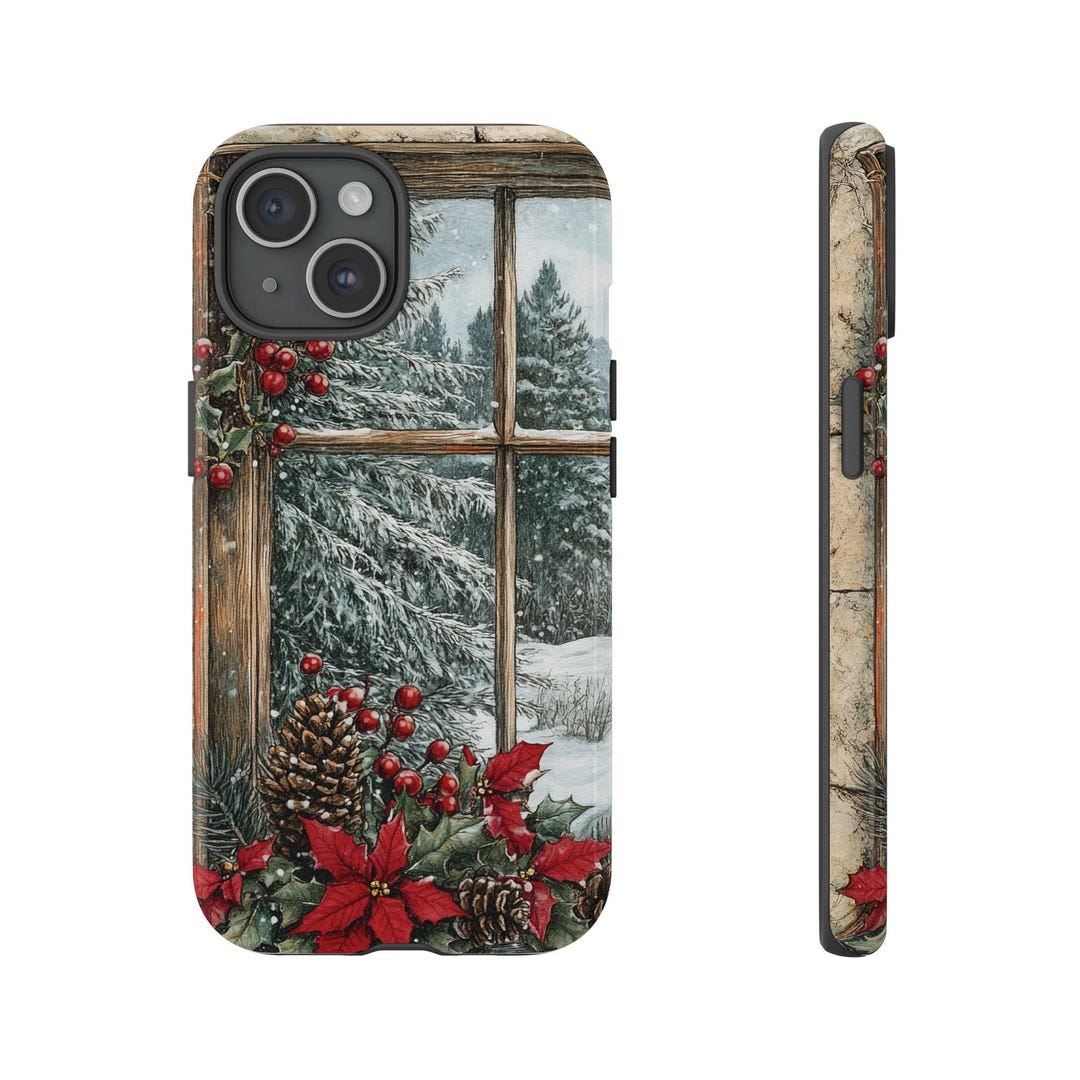 Snowy Winter Window Christmas Scene Snowfall Tough Phone Case for Apple ...