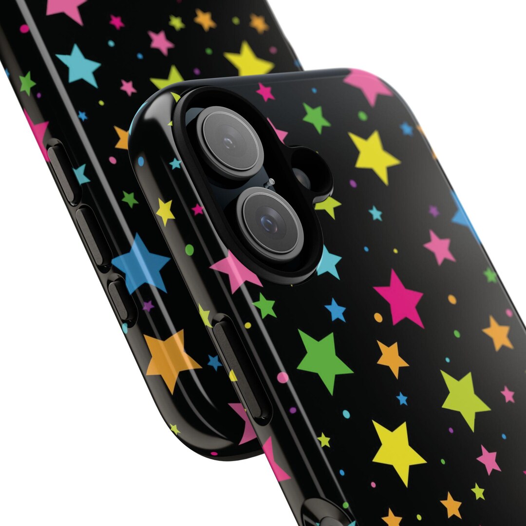 Black With Colorful Neon Stars Design - Tough Phone Case for Apple ...