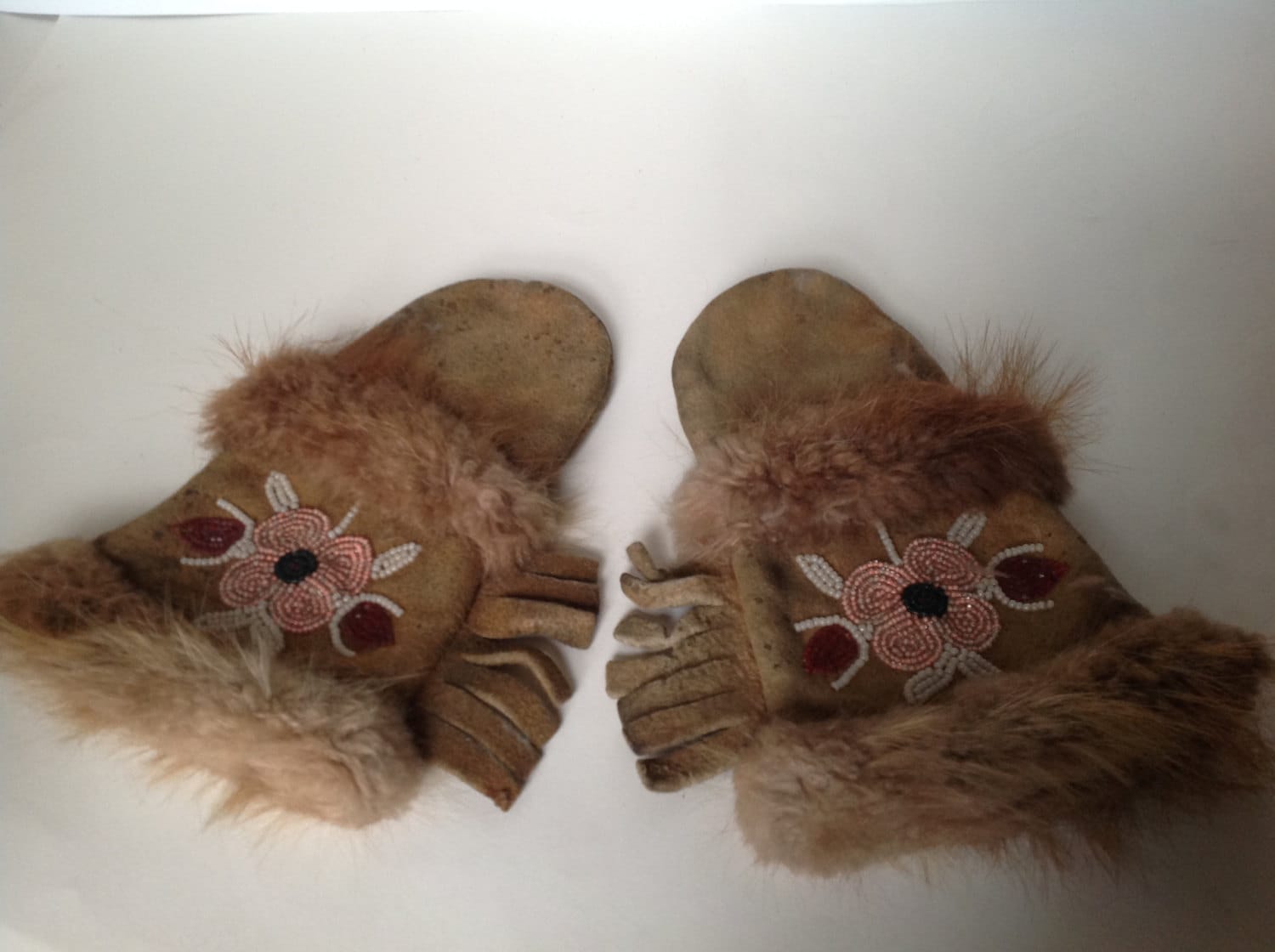 Vintage Antique Native American Mittens/beaded Leather Gauntlet Mitts ...