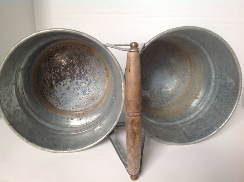 Vintage Farmhouse Double Pails/attached Galvanized Buckets/wooden ...