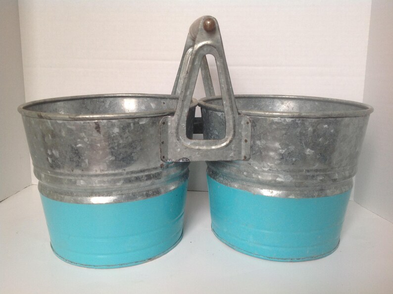 Vintage Farmhouse Double Pails/attached Galvanized Buckets/wooden ...