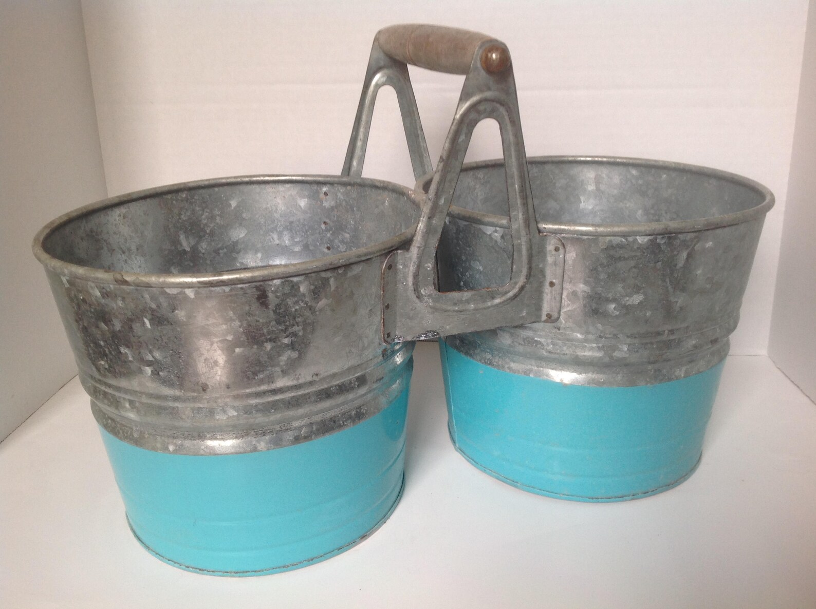 Vintage Farmhouse Double Pails/attached Galvanized Buckets/wooden ...