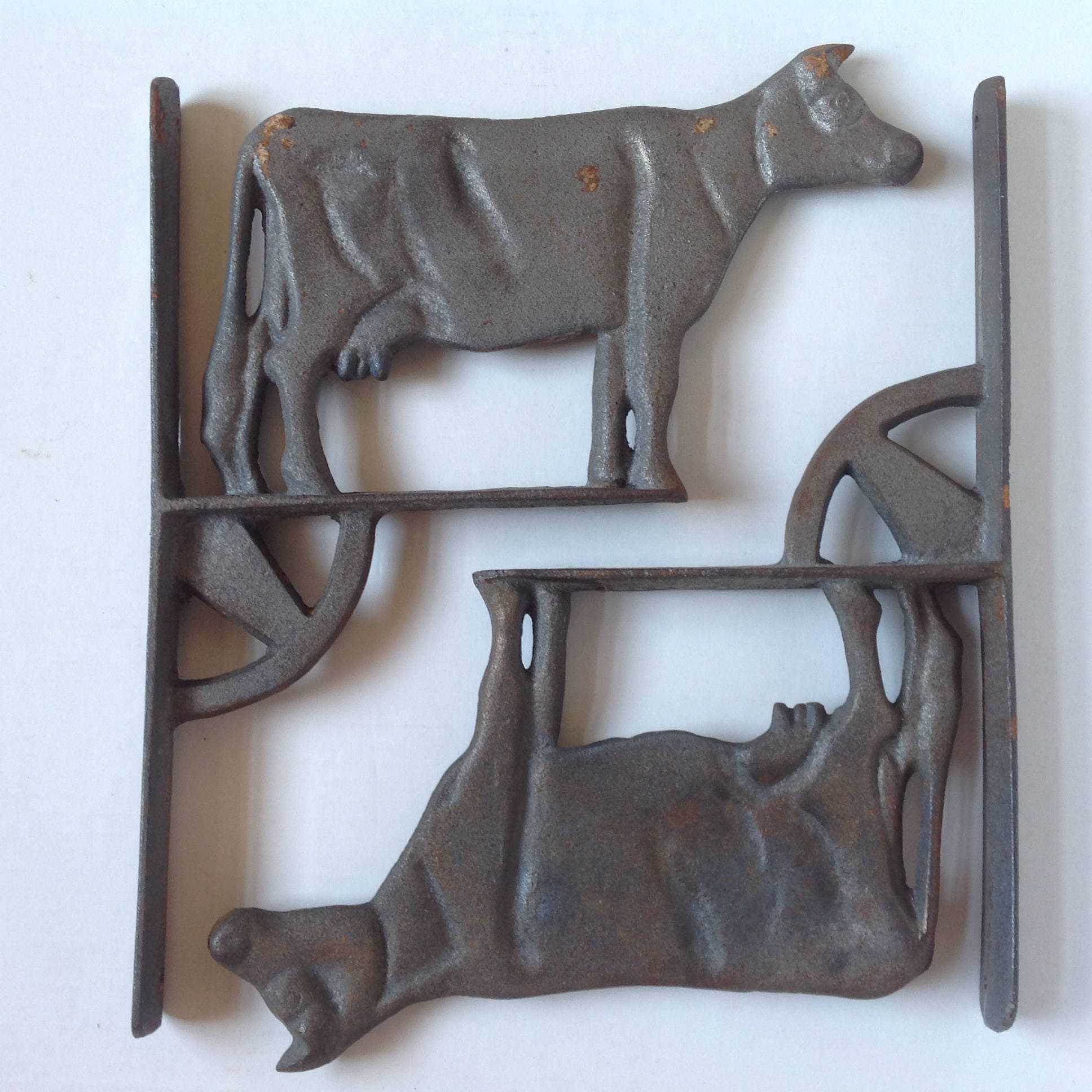 Vintage Cast Iron Cow Brackets/cow Corbels/farmhouse Wall Decor/country ...