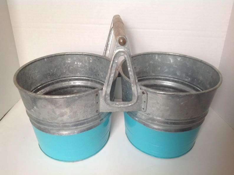 Vintage Farmhouse Double Pails/attached Galvanized Buckets/wooden ...