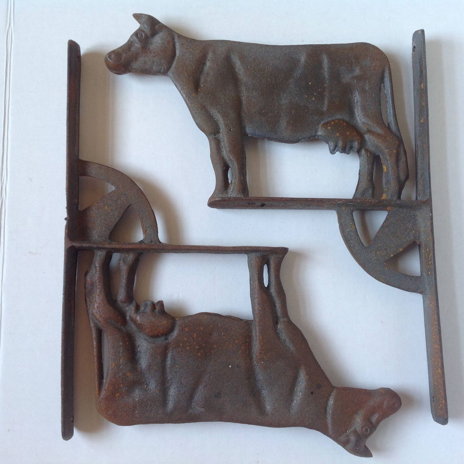 Vintage Cast Iron Cow Brackets/cow Corbels/farmhouse Wall Decor/country ...