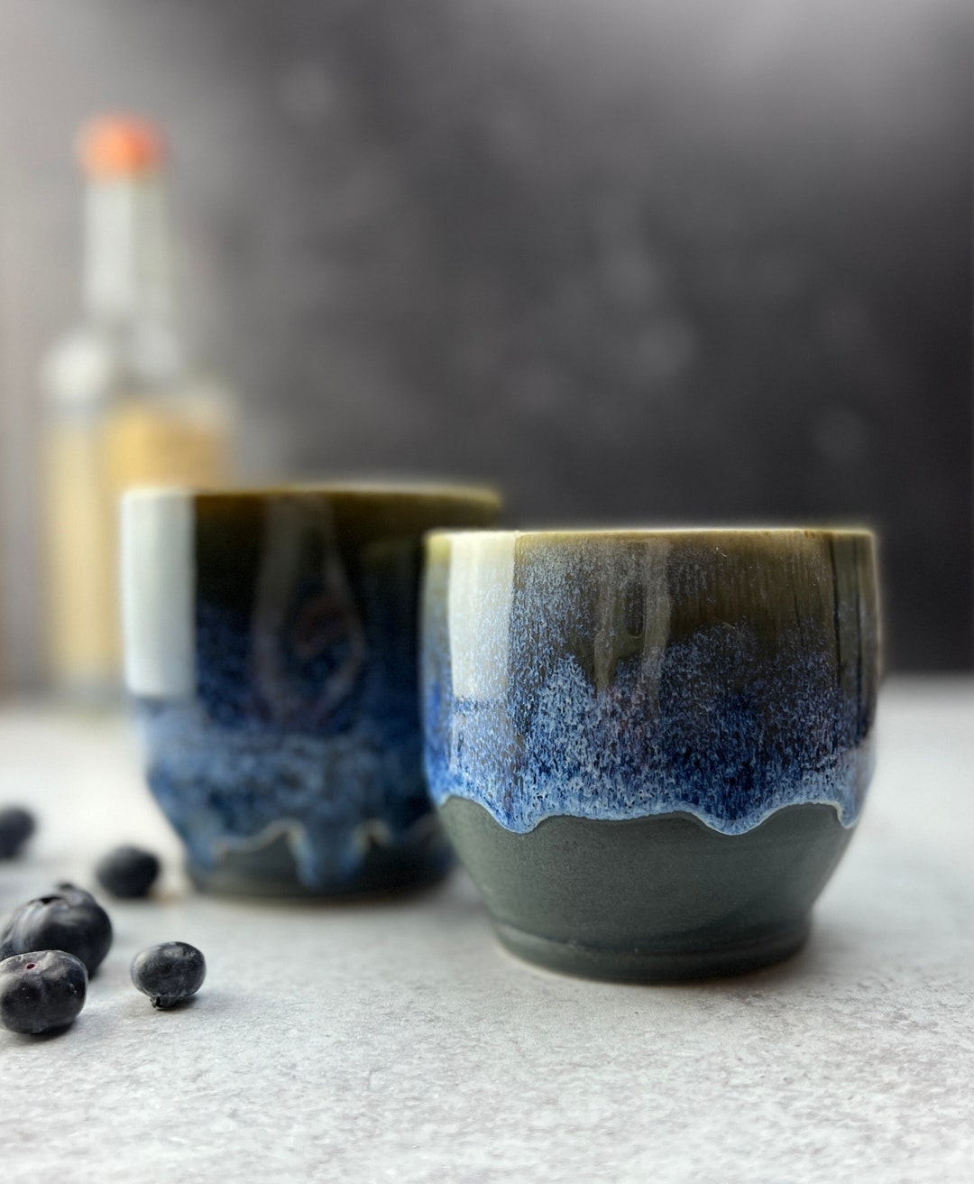 Ceramic Coffee Mug Pottery Tumbler, Blue Black Stoneware Cup, Latte ...