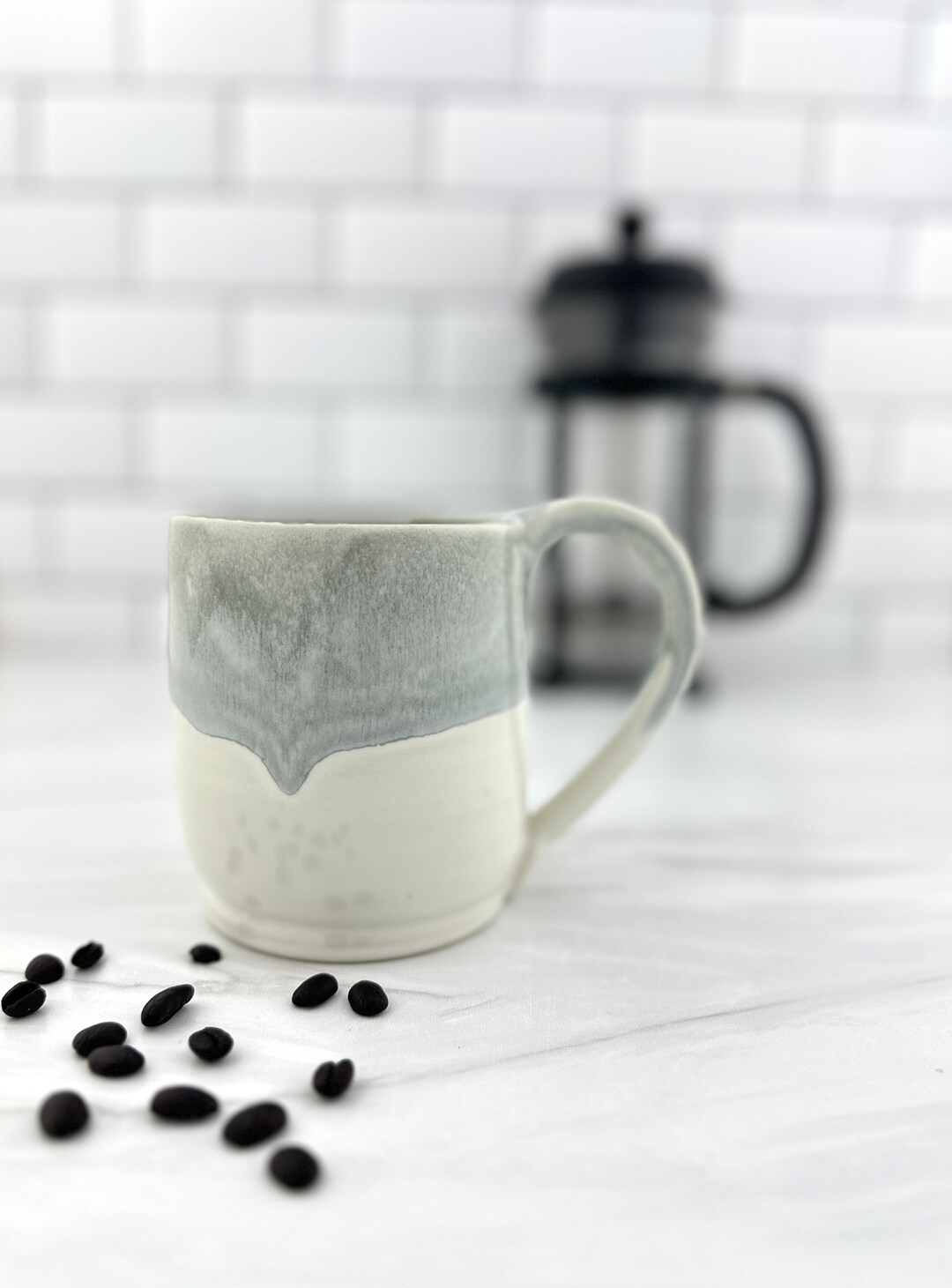 Grey White Ceramic Pottery Coffee Mug Tumbler, Farmhouse Kitchen ...