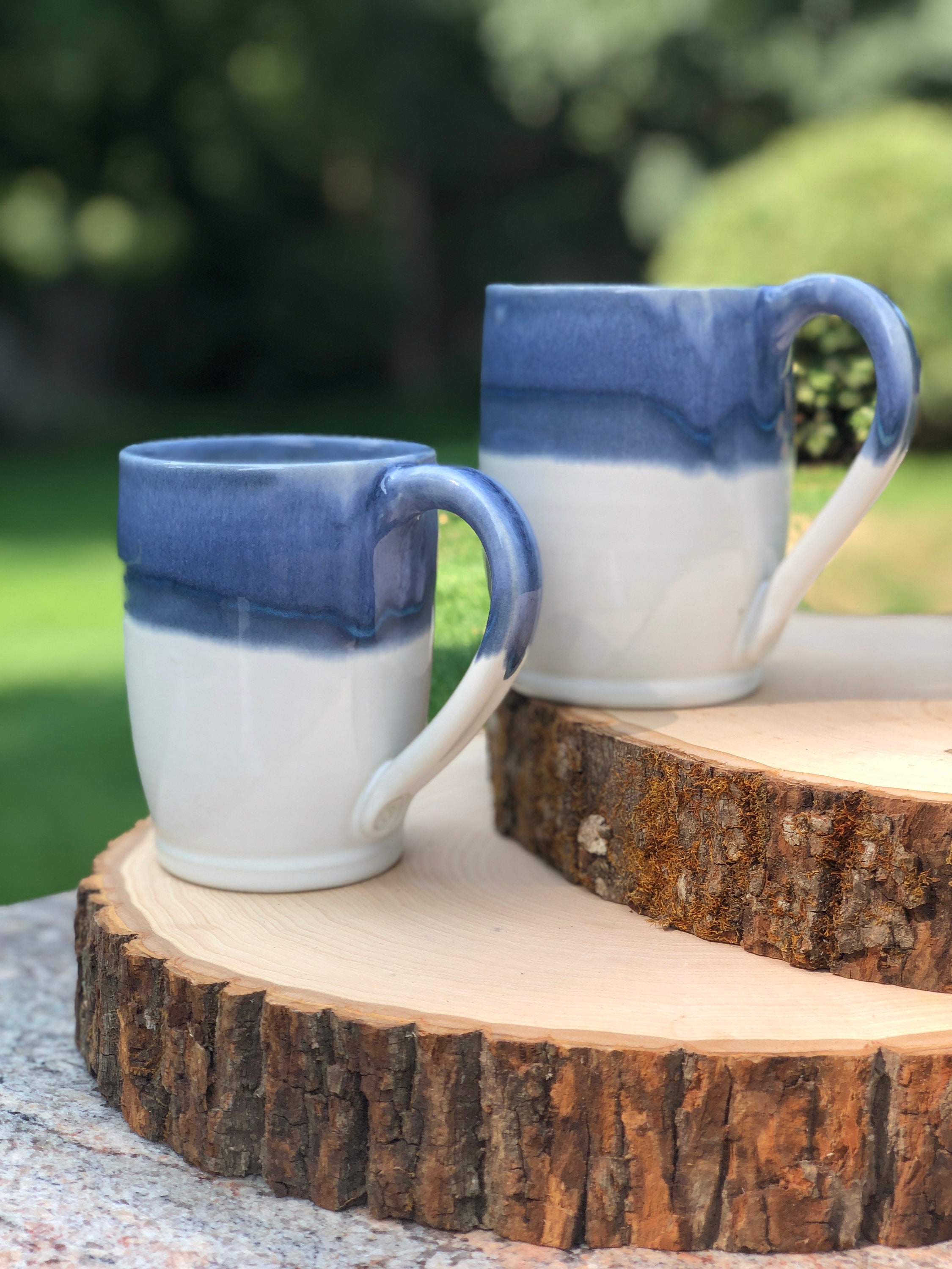 White and blue coffee mug ceramic coffee mug handmade mug | Etsy