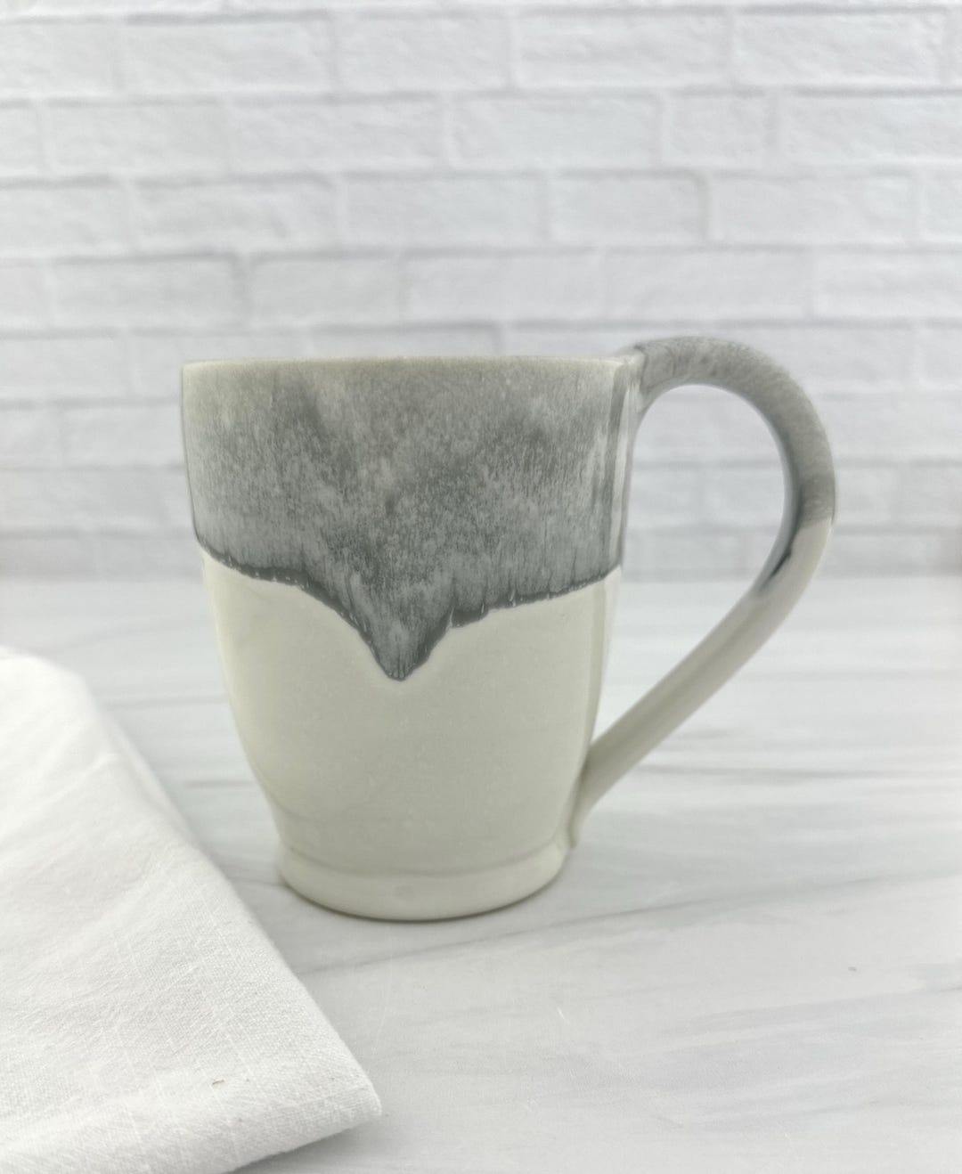 Grey White Ceramic Pottery Coffee Mug Tumbler, Farmhouse Kitchen ...