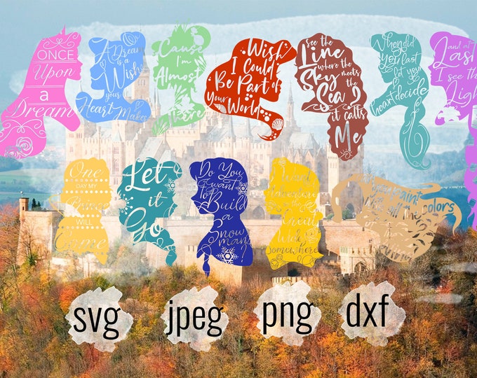 Disney Princess SVG Bundle Cricut, Disney Princess Silhouette, Disney ...