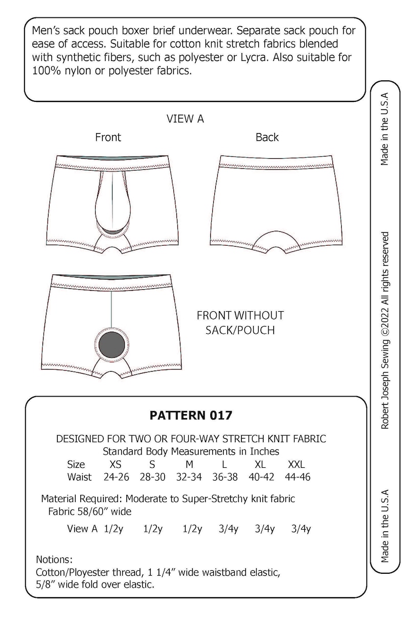 Men’s Sack Pouch Boxer Brief Underwear PDF Sewing Pattern 017 - Etsy