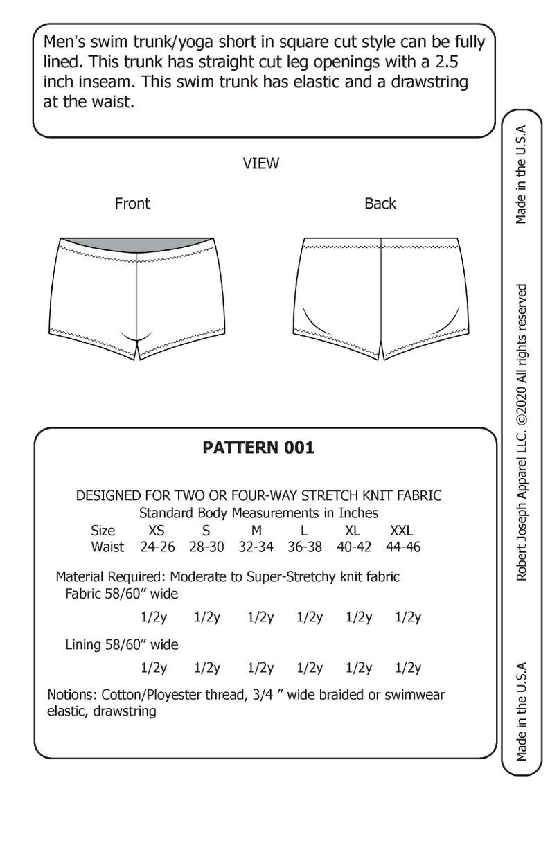 Mens Square Cut Swim Trunk Yoga Short Sewing Pattern PDF - Etsy