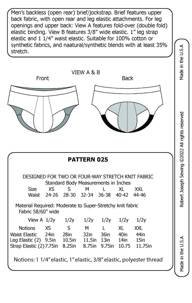 Mens Backless Brief / Jockstrap PDF Sewing Pattern 025 - Etsy