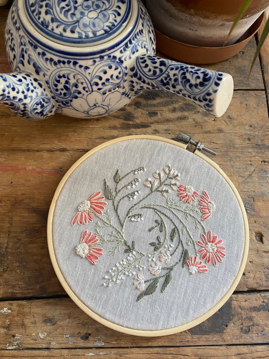 Embroidery Hoop Art, Hand Embroidery, Modern Hand Embroidery, Flower ...