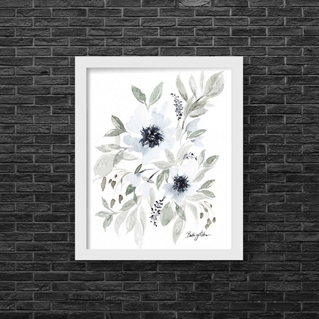 GICLEE PRINT 5x7 Blue Poppy and Leaves Watercolor Painting, Poppy ...